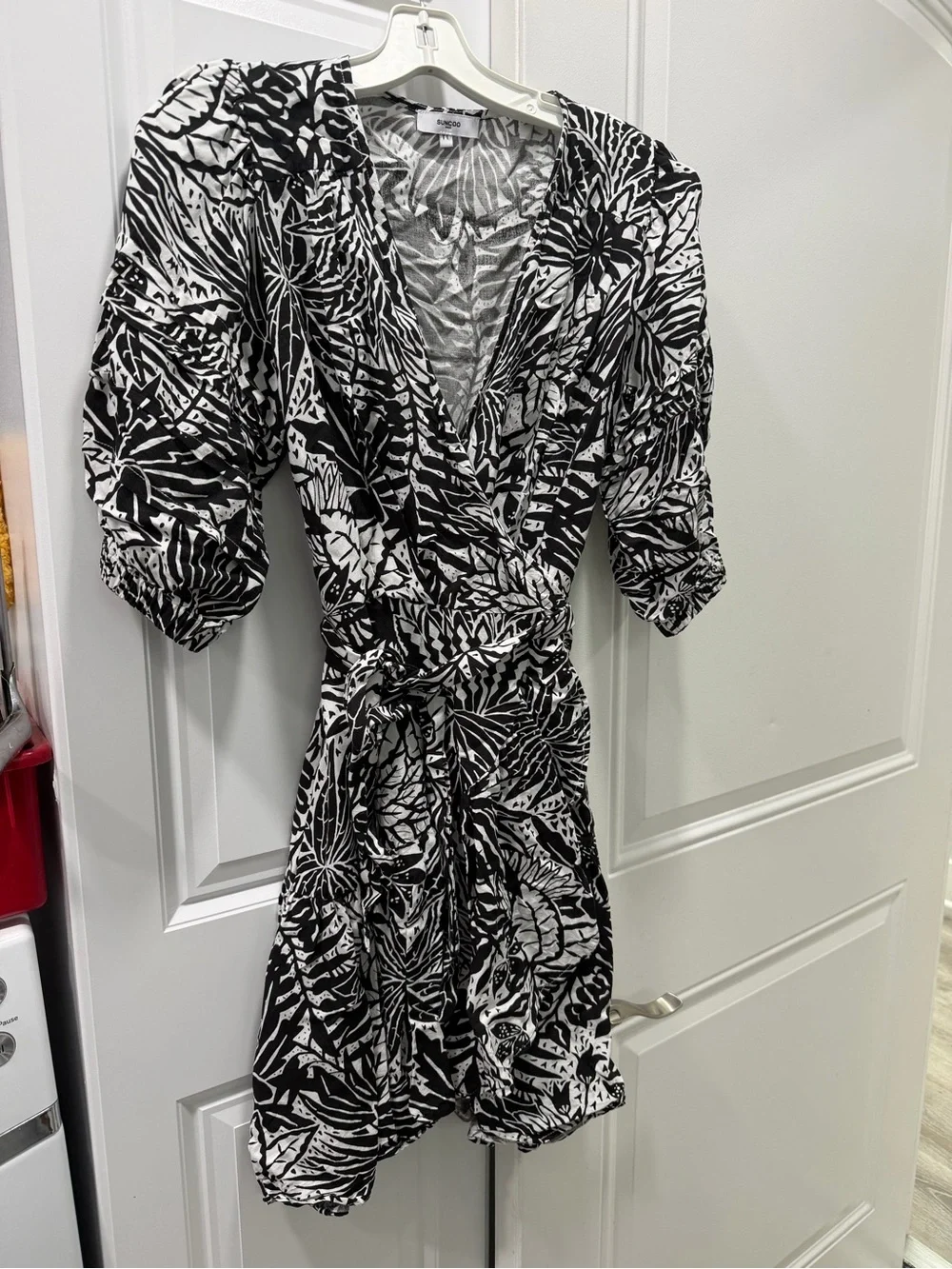 sunoco | Dresses | Suncoo Black And White Floral Wrap Mini Dress | Poshmark